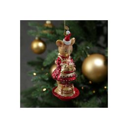 MARELIDA Christbaumschmuck Weihnachtsbaumschmuck süße Maus mit Pfannkuchen Bäckerei Glas H: 15cm