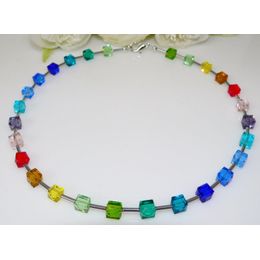 traumschmuck Collier 080a Collier Halskette Würfelkette bunt regenbogen mehrfarbig (Geschenk