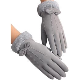 Lycille Abendhandschuhe elegante und warme Handschuhe mit Kunstfell in GRAU für Frauen (1 Paar Handschuhe) atmungsaktiv