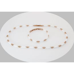 ELLAWIL Collier-Set Damenhalskette Schmuckset Kette Collier & Armband Halskette (aus weißer Keramik mit rosegoldfarbener Edelstahl