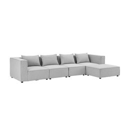 Juskys modulares Sofa Domas XL - Couch Wohnzimmer - 4 Sitzer - Ottomane & Kissen - Stoff Hellgrau