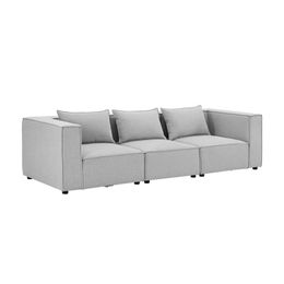 Juskys modulares Sofa Domas M - Couch Wohnzimmer - 3 Sitzer mit Lehnen & Kissen - Stoff Hellgrau