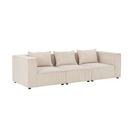 Juskys modulares Sofa Domas M - Couch Wohnzimmer - 3 Sitzer mit Lehnen & Kissen - Cord Beige