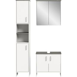 Welltime Badmöbel-Set Lier, (Set, 3-St), Hochschrank, Waschbeckenunterschrank, Spiegelschrank, weiß