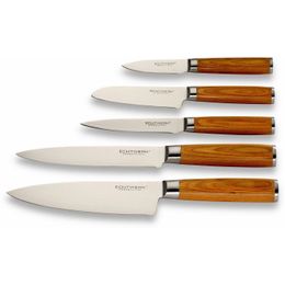 ECHTWERK Messer-Set Damaszener (Set, 5-tlg), Küchenmesser-Set mit Holzgriffen in natürlicher Optik, beige|silberfarben
