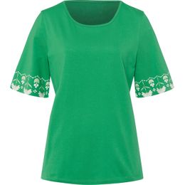 Damen Kurzarmshirt mit Bord&uuml;ren-Druck grasgr&uuml;n-wei&szlig;, Gr&ouml;&szlig;e 46