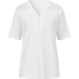 Damen Kurzarmshirt mit floraler Spitze ecru, Gr&ouml;&szlig;e 54
