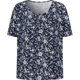 Damen Kurzarmshirt mit floralem Druck marine-hellblau-bedruckt, Gr&ouml;&szlig;e 44