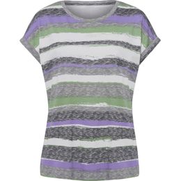 Damen T-Shirt aus Baumwolle, gestreift anthrazit-lavendel-geringelt, Gr&ouml;&szlig;e 52