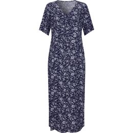 Damen Druckkleid mit durchgehender Knopfleiste marine-hellblau-bedruckt, Gr&ouml;&szlig;e 48