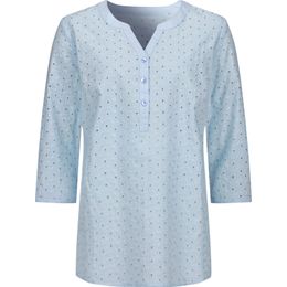 Damen Schlupfbluse mit Lochstickerei hellblau, Gr&ouml;&szlig;e 42