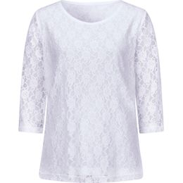 CR&Eacute;ATION L Damen Spitzenshirt mit 3/4-&Auml;rmeln wei&szlig; Gr&ouml;&szlig;e 42