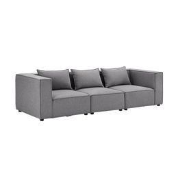 Juskys modulares Sofa Domas M - Couch Wohnzimmer - 3 Sitzer mit Lehnen & Kissen - Stoff Dunkelgrau