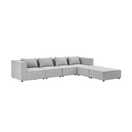 Juskys modulares Sofa Domas XXL - Couch Wohnzimmer - 2 Ottomanen, Lehnen & Kissen - Stoff Hellgrau