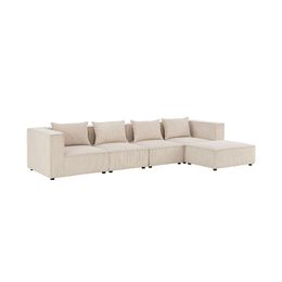 Juskys modulares Sofa Domas XL - Couch Wohnzimmer - 4 Sitzer - Ottomane & Kissen - Cord Beige