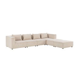 Juskys modulares Sofa Domas XXL - Couch Wohnzimmer - 2 Ottomanen, Lehnen & Kissen - Cord Beige