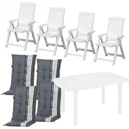 ProGarden Garten-Essgruppe Tampa / Faro, (Set, 9-tlg), bestehend aus 4 Sessel, 4 Auflagen und 1 Tisch, grau|weiß