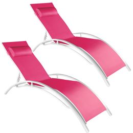 TecTake 2 Gartenliegen aus Aluminium, 5-stufig - pink