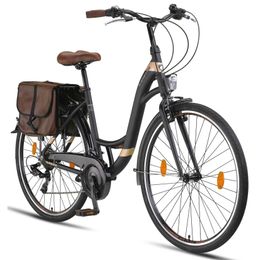 Licorne Bike Stella Plus Premium City Bike in Zoll Aluminium Fahrrad f&uuml;r M&auml;dchen, Jungen, Herren und Damen - 21 Gang-Schaltung - Hollandfahrrad Farbe:Schwarz;Gr&ouml;&szlig;e:28 Zoll