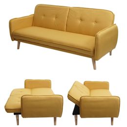 Schlafsofa MCW-J18, Couch Klappsofa G&auml;stebett Bettsofa, Schlaffunktion Stoff/Textil 185cm ~ gelb