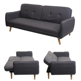 Schlafsofa MCW-J18, Couch Klappsofa G&auml;stebett Bettsofa, Schlaffunktion Stoff/Textil 185cm ~ anthrazit-grau