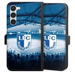 DeinDesign Handyhülle 1. FC Magdeburg Stadion 1. FCM 1.FCM Arena, Samsung Galaxy S23+ Hülle Handy Flip Case Wallet Cover, schwarz