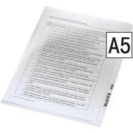 Leitz Prospekthülle Premium 4105, 100 Stück, Format A5, oben / rechts offen, glasklar, weiß