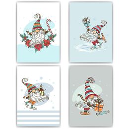 Tigerlino Poster Santa Claus Zwerg Weihnachtsbild Weihnachten Kunstdruck Weihnachtsdeko, DIN A4 (21x29,7 cm)