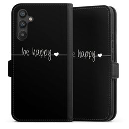 DeinDesign Handyhülle Statement Sprüche Glück Be Happy Black, Samsung Galaxy A34 5G Hülle Handy Flip Case Wallet Cover, schwarz