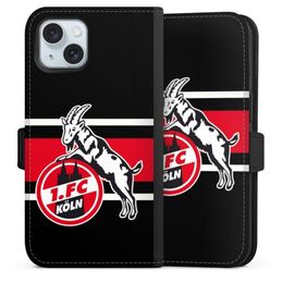 DeinDesign Handyhülle 1. FC Köln Offizielles Lizenzprodukt Colour Stripes 1.FC, Apple iPhone 15 Hülle Handy Flip Case Wallet Cover Handytasche Leder