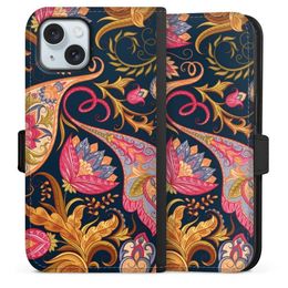 DeinDesign Handyhülle Muster Ornamente Mandala Floral Autumn 1, Apple iPhone 15 Hülle Handy Flip Case Wallet Cover Handytasche Leder, schwarz