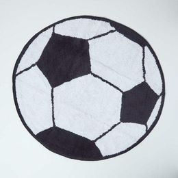 Homescapes - Kinderteppich Fussball 100% Baumwolle - Schwarz, Weiß