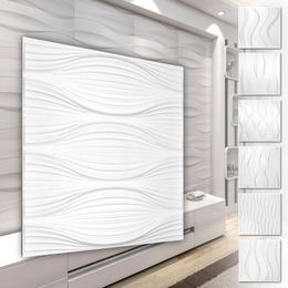 HEXIM - 3D Wandpaneele aus pvc Kunststoff - weiße Wandverkleidung mit 3D Optik - Wave Motive: 1 Platte / Muster, HD130