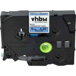 vhbw - Schriftband-Kassette kompatibel mit Brother pt 1000, 1230PC, 1200P, 1200, 1090, 1080, 1010, 1000-Serie Etiketten-Drucker 9mm Schwarz auf Blau