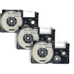 3 x Kassette Patronen Schriftband 6mm kompatibel mit Casio KL-8200, KL-C500, KL-P1000 Ersatz für Casio XR-6WE1, XR-6WE. - vhbw
