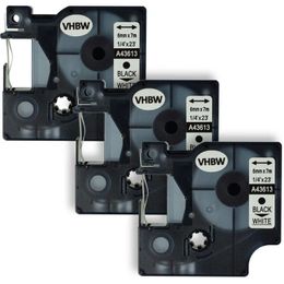 3x Schriftband-Kassette kompatibel mit Dymo LabelMaker pc, PC2 Etiketten-Drucker 6mm Schwarz auf Weiß - vhbw