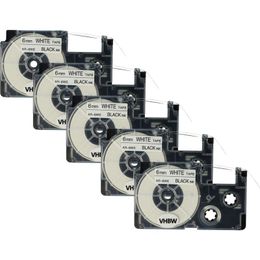 5x Schriftband-Kassette kompatibel mit Casio KL-G2, KL-750E, KL-780, KL-820, KL-8100, KL-8200, KL-C500 Etiketten-Drucker 6mm Schwarz auf Weiß - vhbw