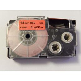 Schriftband-Kassette kompatibel mit Casio KL-130, KL-200, KL-120, KL-100E, KL-1500, CW-L300 Etiketten-Drucker 18mm Schwarz auf Rot, pet+ resin - vhbw