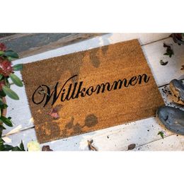 Dekoleidenschaft - Kokos Fußmatte "Willkommen" 40x60 cm, Fußabtreter, Fußabstreifer, Türvorleger mit rutschhemmender Rückseite, robuste