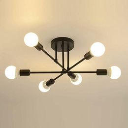 Goeco - Moderne LED-Deckenleuchte, Retro-Pendelleuchte, Vintage-Lüster mit 6 Lichtern, E27-Fassung, Metall-Lampe für Wohnzimmer, Schlafzimmer, Küche,