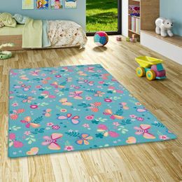 Snapstyle - Kinder Spiel Teppich Schmetterling Türkis - 133x133 cm