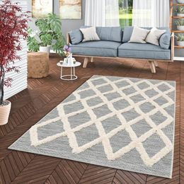 Pergamon - In & Outdoor Teppich Shaggy Flachgewebe Juist Grau Creme Rauten - 80x150 cm