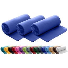 wometo - 3er Set Polar- Fleecedecke 130x160 cm ca. 400g wertiges Gewicht OekoTex mit Anti-Pilling Kettelrand Farbe dunkelblau in vielen bunten Farben