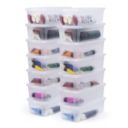 IRIS OHYAMA, Kunststoff-Aufbewahrungsbox, 5-Liter-Büro-Aufbewahrungsbox, 14er-Set, MCB-5, transparent, stapelbar, Verschlussclips – B34 x T19 x H11 cm