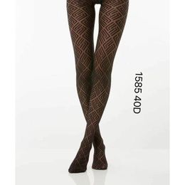 Cofi 1453 - Damen Strumpfhose mit Muster N.1585 Muster Nero Frauen Hose Socken 40 den schwarz s/m