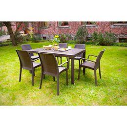 Tisch im Freien Debueh, rechteckiger Gartentisch, Mehrzweck-Gartentisch in Rattan-Optik, 100 % Made in Italy, 150x90h74 cm, Braun - Dmora