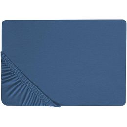 Beliani Spannbettlaken Marineblau Baumwolle 90 x 200 cm mit Hohem Steg Gummizug Steghöhe 30 cm Modern für Matratze Schlafzimmer Ausstattung Zubehör - Blau