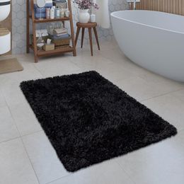 Moderne Badematte Badezimmer Teppich Shaggy Kuschelig Weich Einfarbig Schwarz 40x55 cm - Paco Home