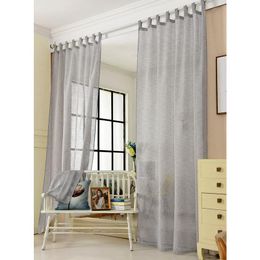 WOLTU Gardinen transparent mit Schlaufen Leinen Optik, Schlaufenschal Leinenvorhang im Landhausstil Stores Voile Fensterschal für Wohnzimmer Kinderzimmer