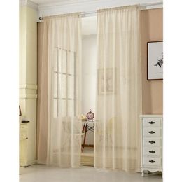 WOLTU Gardinen transparent mit Kräuselband Vorhang Leinenoptik Halbtransparent Voile Leinenvorhang Stores Fensterschal Dekoschal Wohnzimmer Kinderzimmer